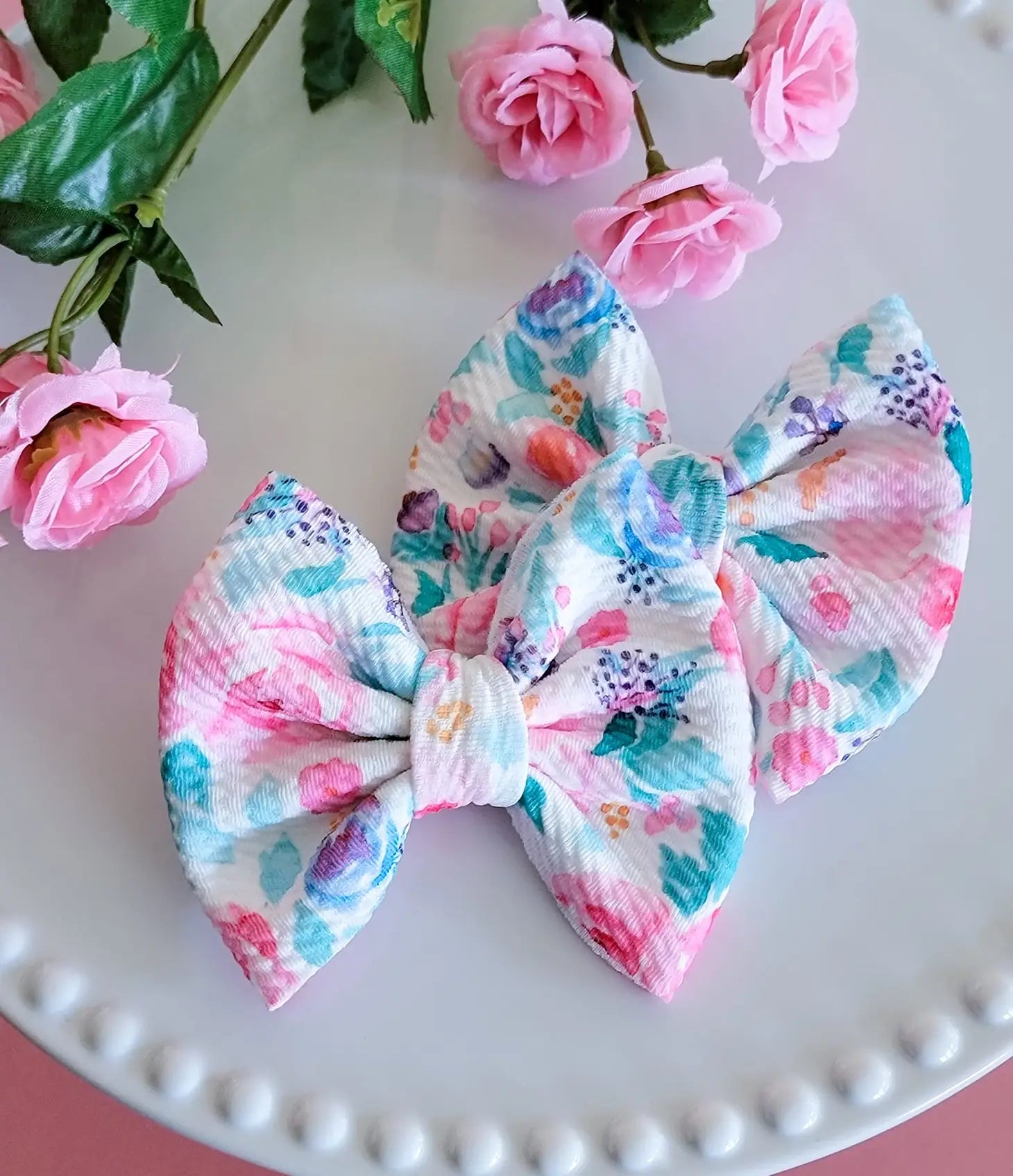 Savannah Bow PIGGIES Set - Wispy Rose Garden – Wiggles & Giggles Stillwater